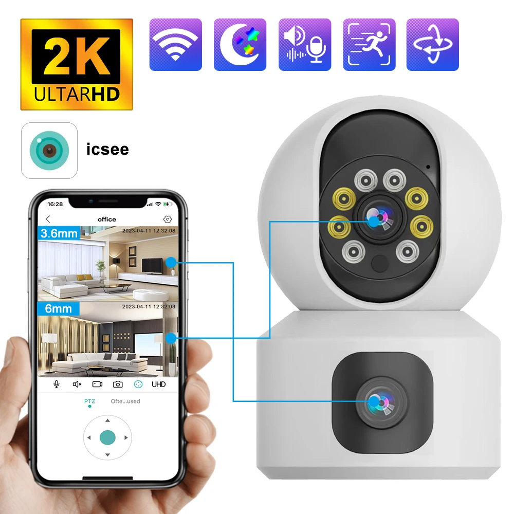 HFWVISION Wifi Video Survalance Mini Camera 4MP Double Lens 360 ...