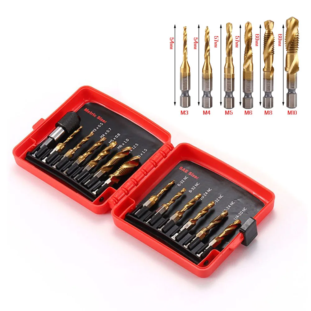 13PCS/set Taps Drill Bits Metric Tap Compound Drill Bits Kit Hex Shank ...