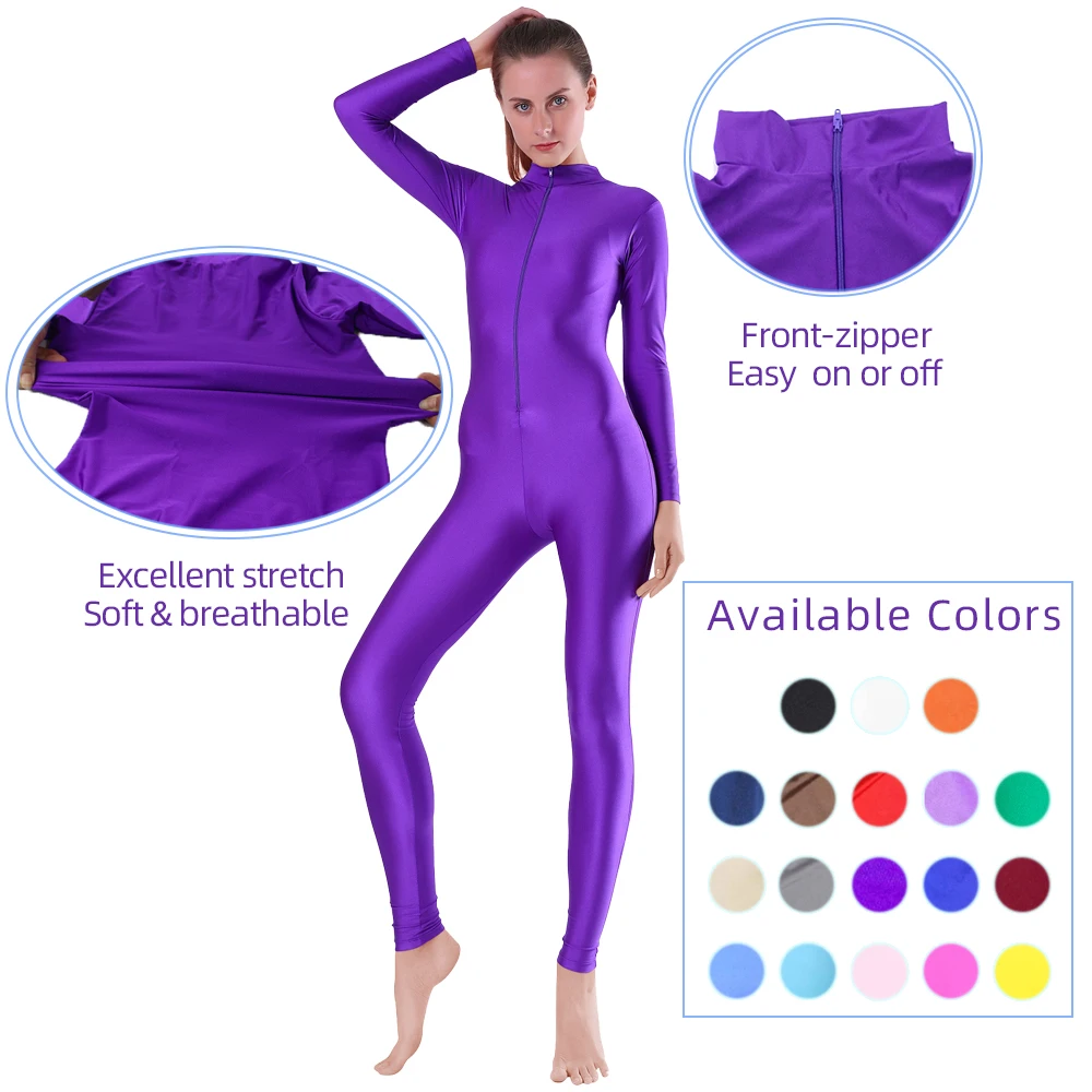 AOYLISEY-Women-Front-zipper-Full-Body-Unitard-Adult-Long-Sleeve ...