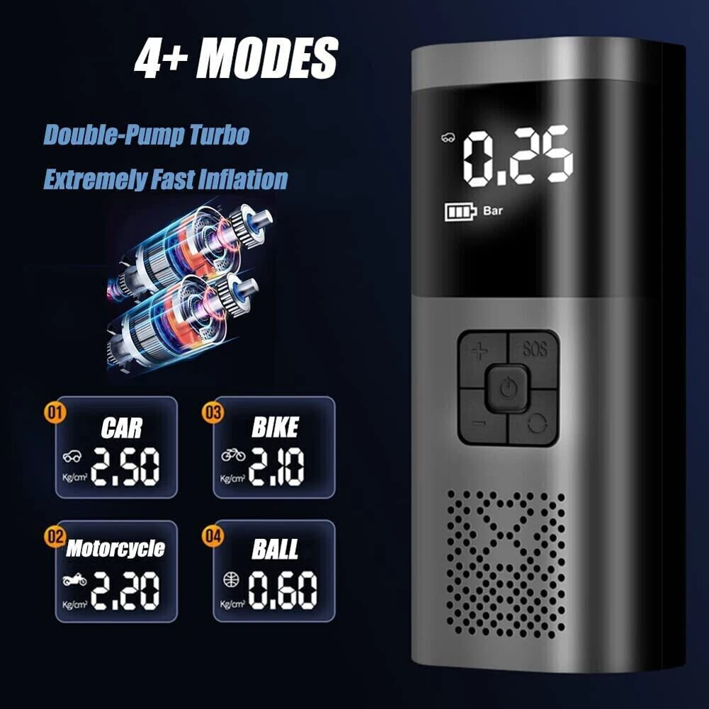 2000mAh-Car-Electrical-Air-Pump-Mini-150PSI-Wireless-Tire-Inflatable ...