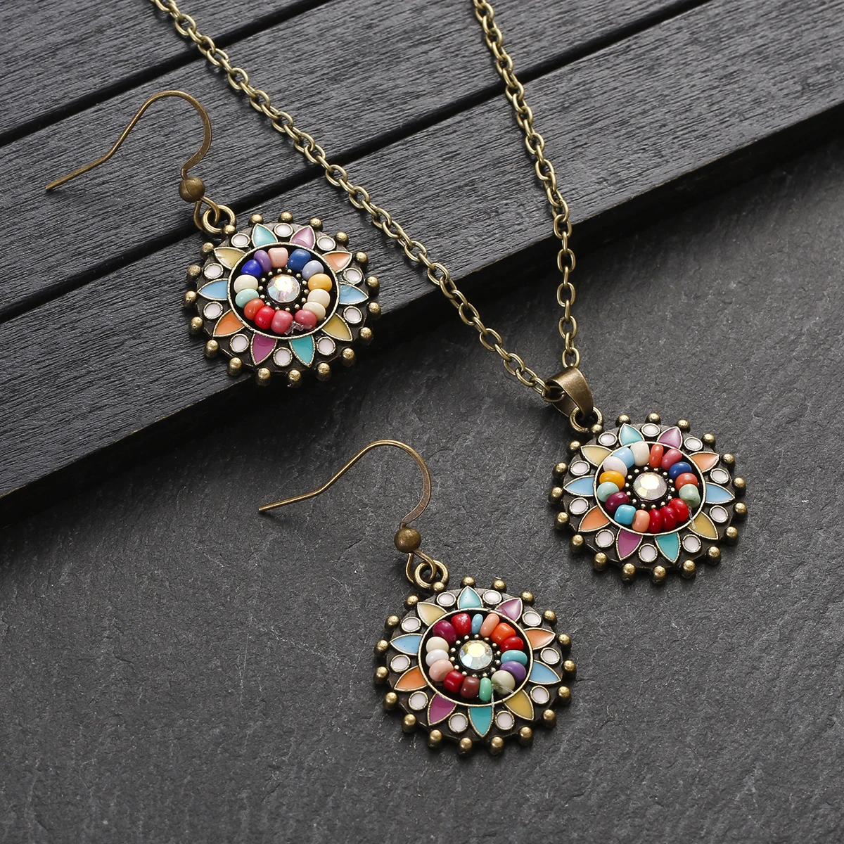 Boho-Colorful-Beads-Jewelry-Sets-for-Women-Vintage-Gold-Color-Alloy ...