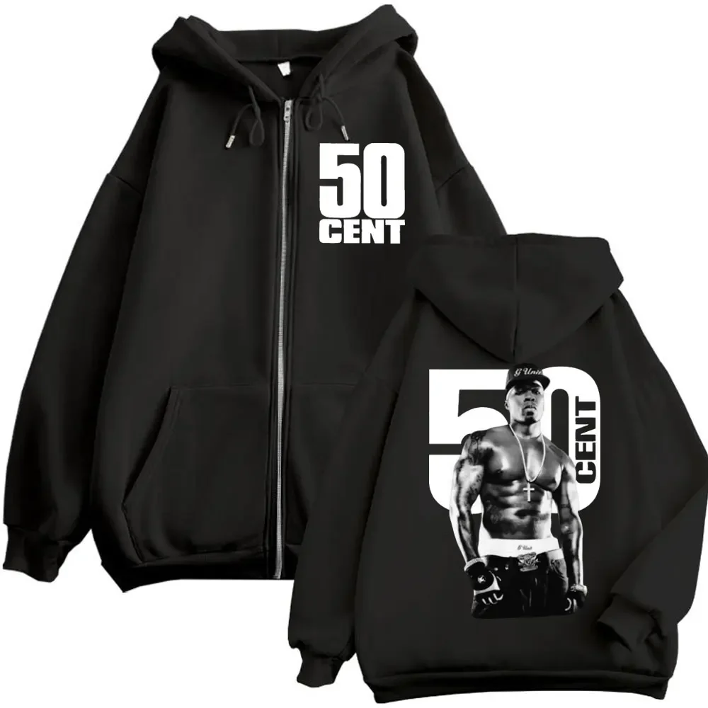 Rapper 50 cent gráfico zíper hoodies masculino hip hop vintage zip up ...