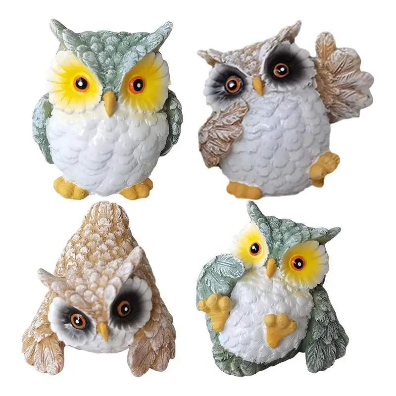 4pcs-Owl-Statue-Decorative-Resin-Hawks-Figurines-Creative-Mini-Owl ...