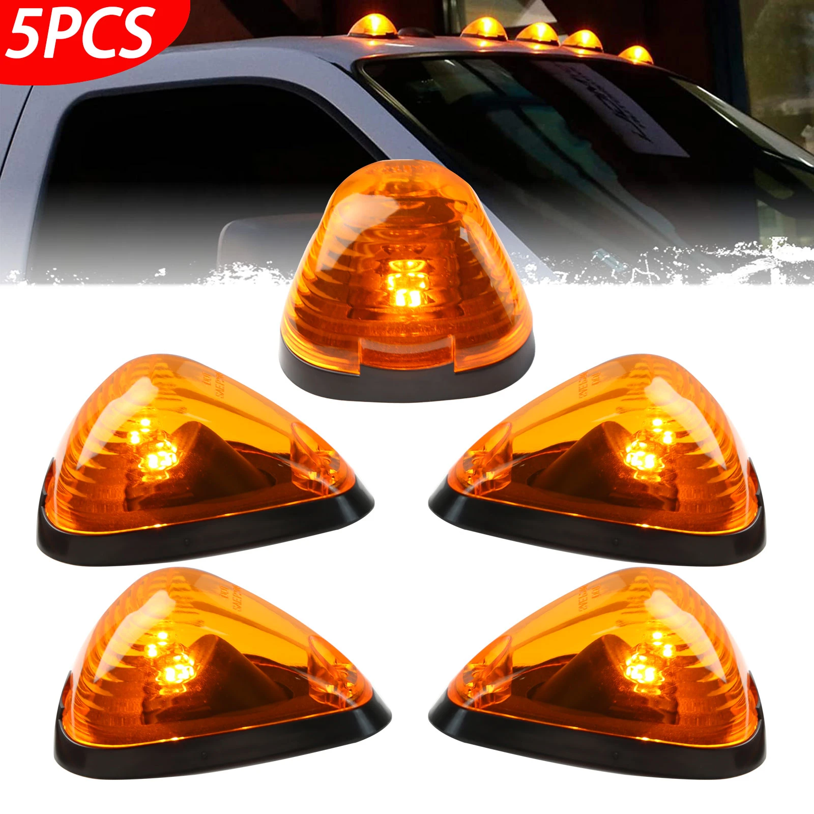 5PCS Cab Roof Marker Lights 10LED Amber Top Clearance Running Lights ...