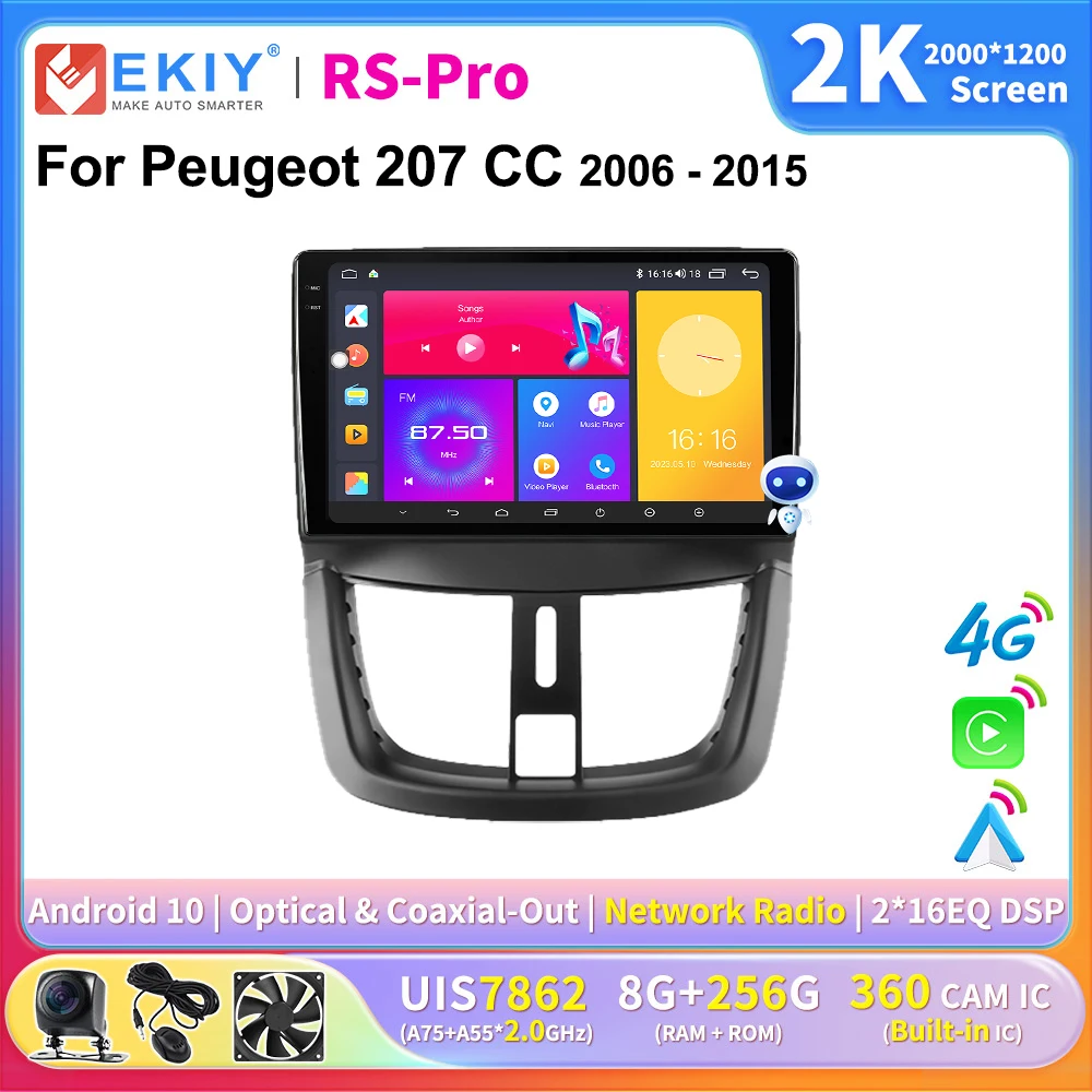 EKIY-2K-Screen-2-Din-Android-Car-Radio-For-Peugeot-207-CC-207CC-2006 ...