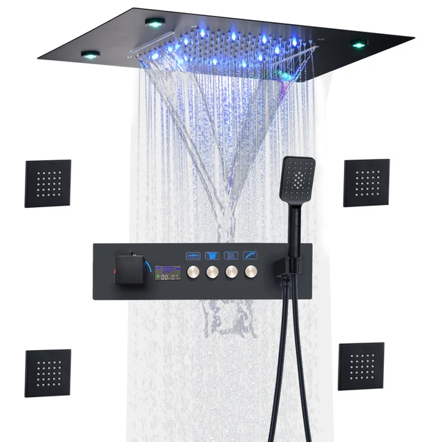 14*20Inch Matte Black LED Bath Shower Faucet Stainless Steel ...
