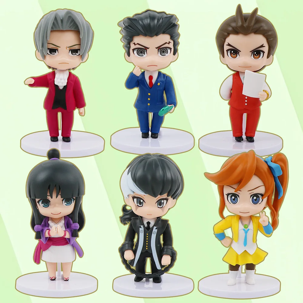 Q Ver 6 Pcs/Set Ace Attorney 9.5-10cm Figure Anime Phoenix Wright Miles ...