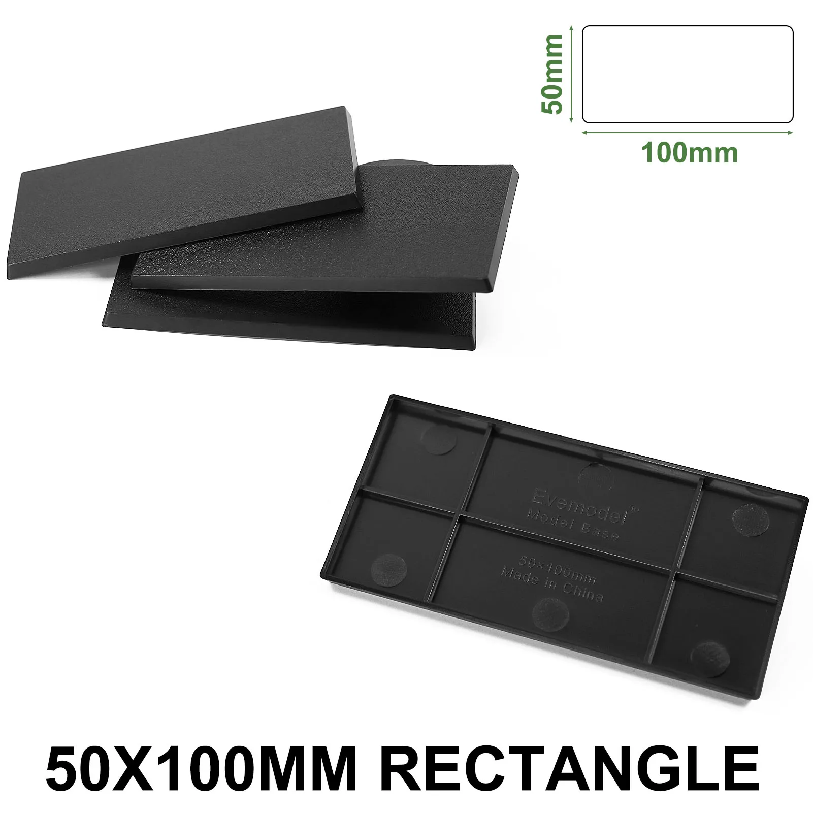 Evemodel-20pcs-50mmX100mm-Rectangle-Bases-Black-Plastic-for-Miniature ...