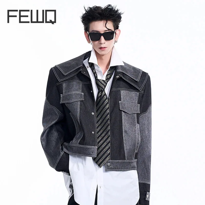 FEWQ-Splicing-Short-Shoulder-Padded-Denim-Men-s-Jacket-Autumn-Winter ...
