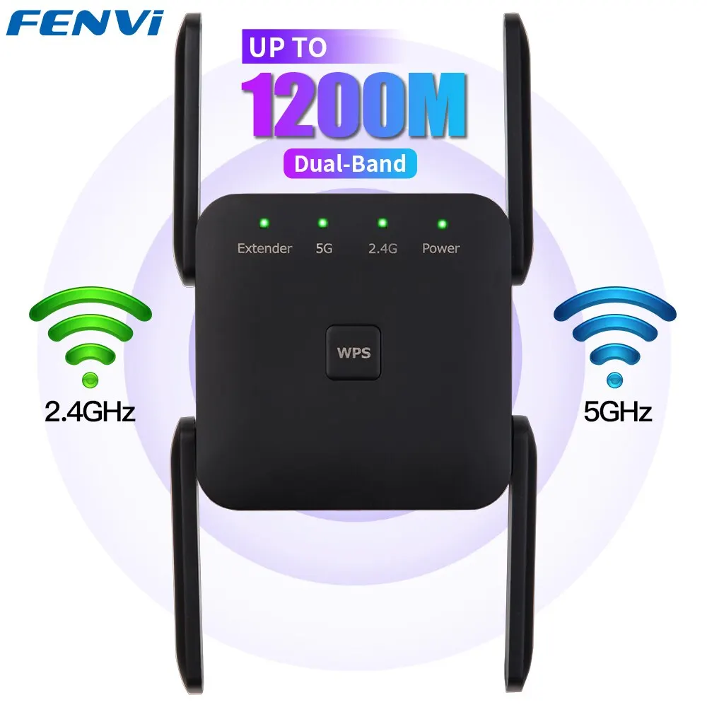 5Ghz AC1200 WiFi Repeater 1200Mbps Router Black WiFi Extender Amplifier ...