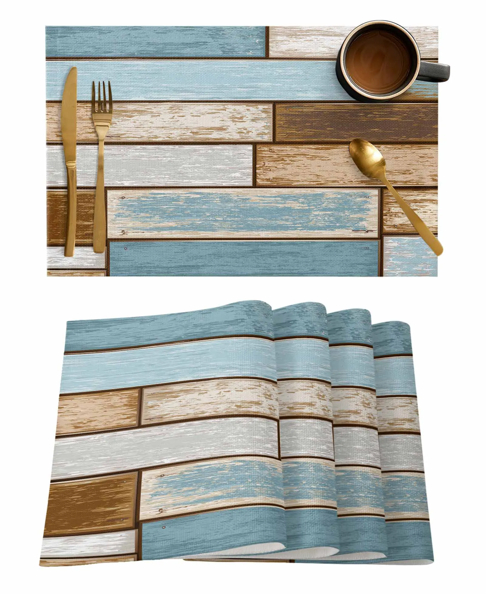 4-6-Pcs-Vintage-Old-Wooden-Board-Farm-Style-Placemat-Kitchen-Placemat ...