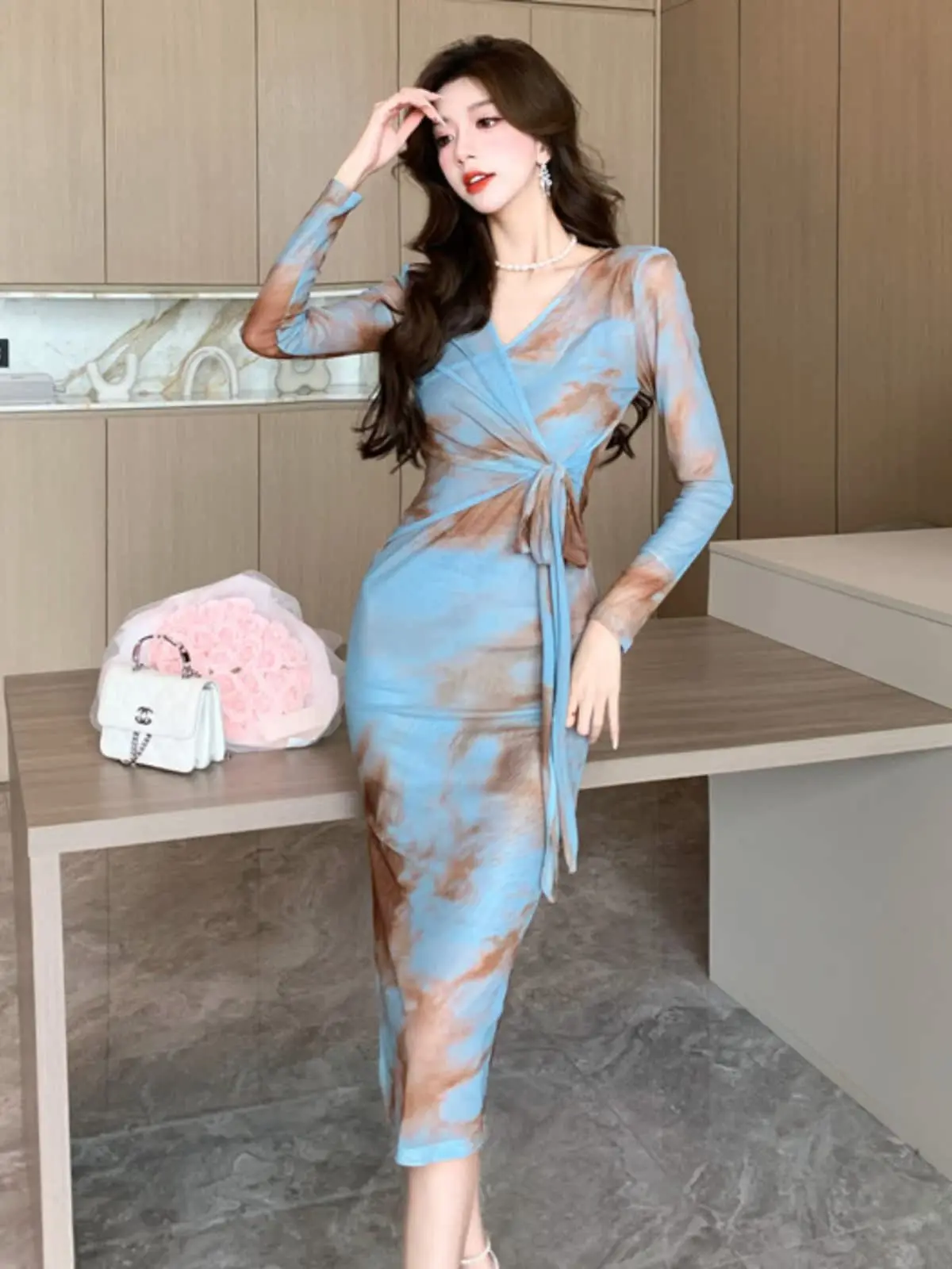 Gege-Socialite-Light-Luxury-Women-s-V-neck-Chest-Flattering-Lace-up-Mid ...