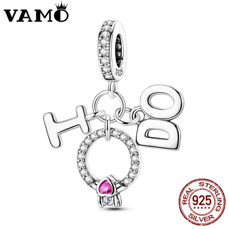 VAMO 925 Sterling Silver Charms Bead Zircon IDO 3-in-1 Pendants Fit ...