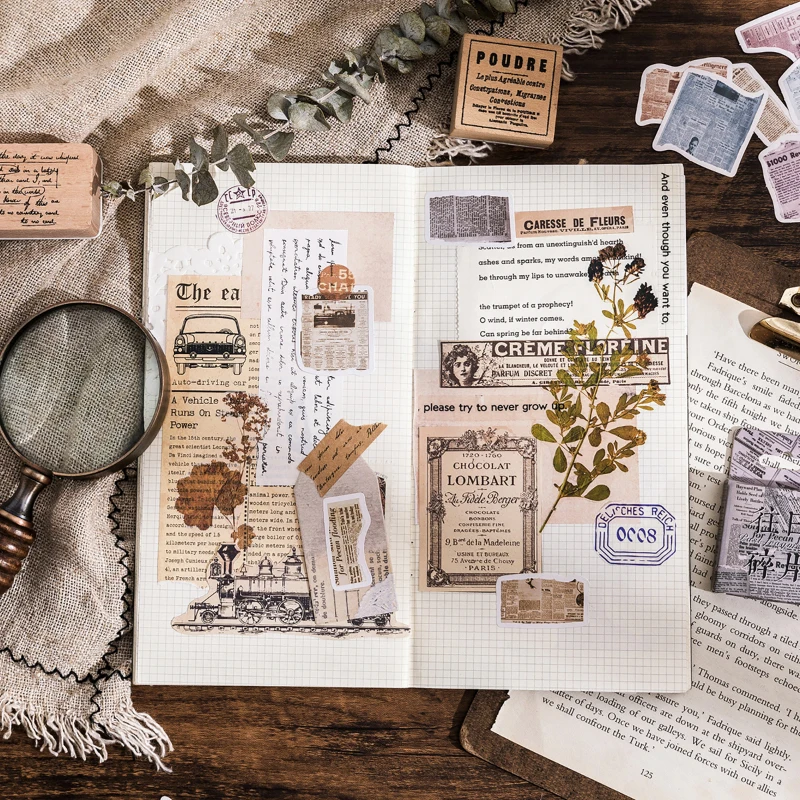 46pcs-Retro-Paper-Stationery-Sticker-Set-Vintage-English-Handbook ...