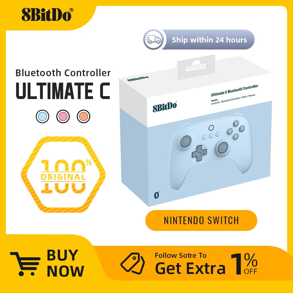 8BitDo-Ultimate-C-Gamepad-Sem-Fio-Bluetooth-ALPS-Joystick-Controlador-de-Jogos-Rosa-Azul-Compat ...