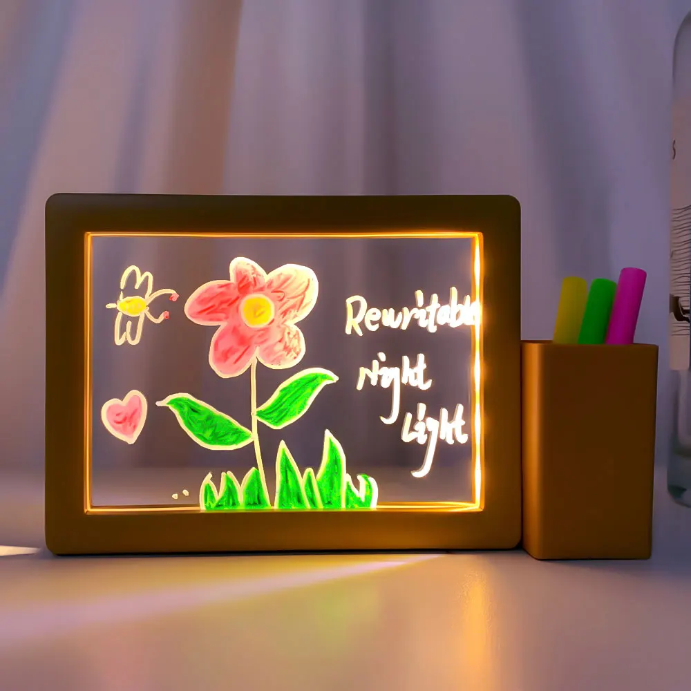 Rewritable Message Board Night Lights USB Transparent Acrylic Reminder ...
