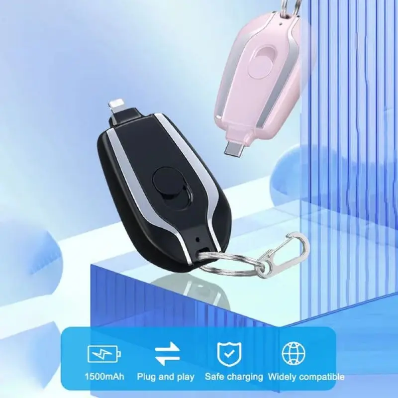 1500mAh Mini Power Emergency Pod Keychain Charger With Type-C Ultra ...