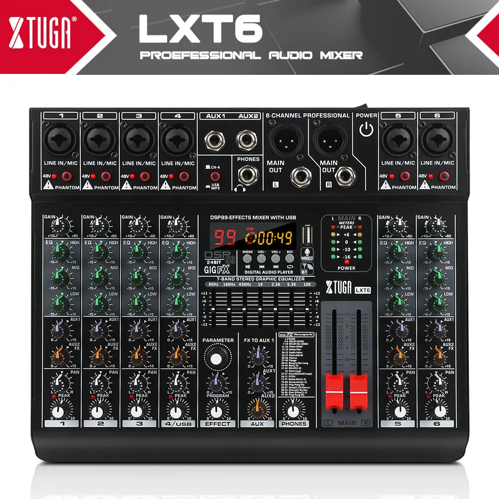 XTUGA-Professional-6-Channel-Audio-Mixer-with-99-DSP-Effects-7-band-EQ ...