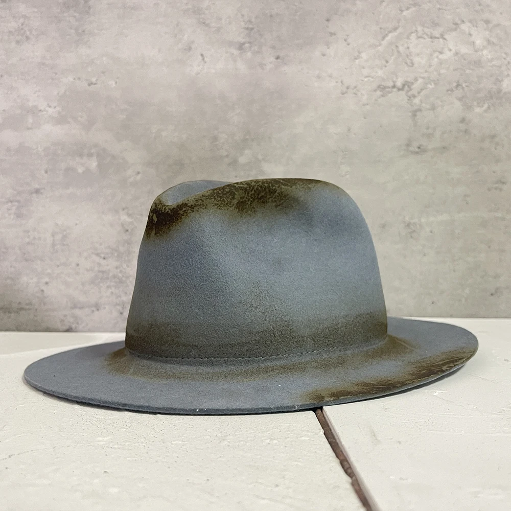 100-Wool-Women-Men-Fedora-Hat-Retro-Fire-Old-Distressed-Wide-Brim-Jazz ...