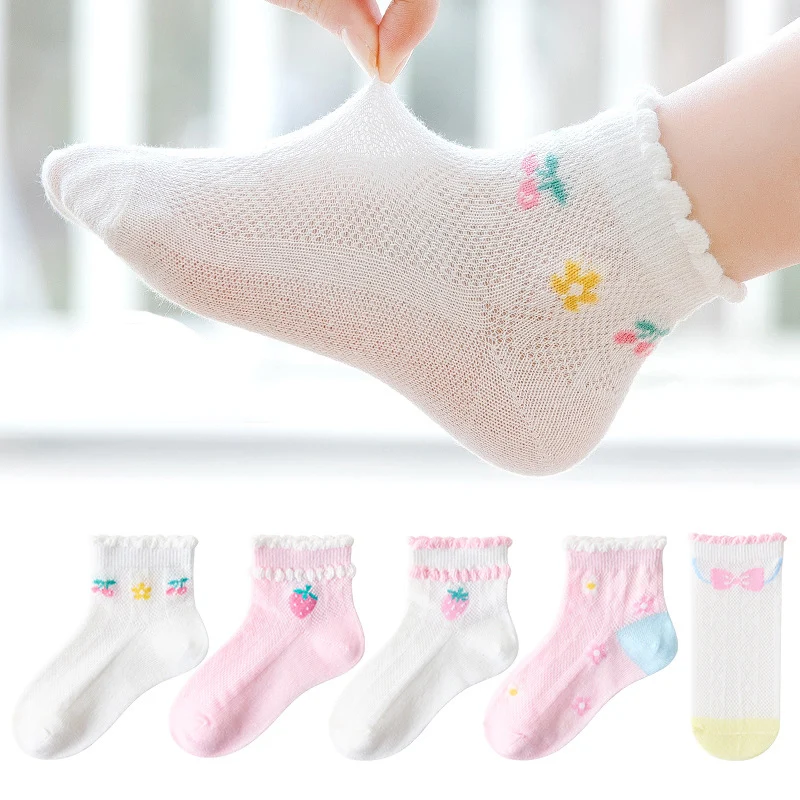 5 Pair/Lot 2023 Summer Children Cotton Socks Cute Cartoon Fashion Mesh ...
