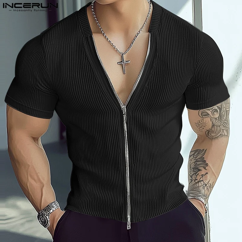 Men T-Shirts Fashion Solid Color Shorts Sleeve Streetwear Tops Tee ...