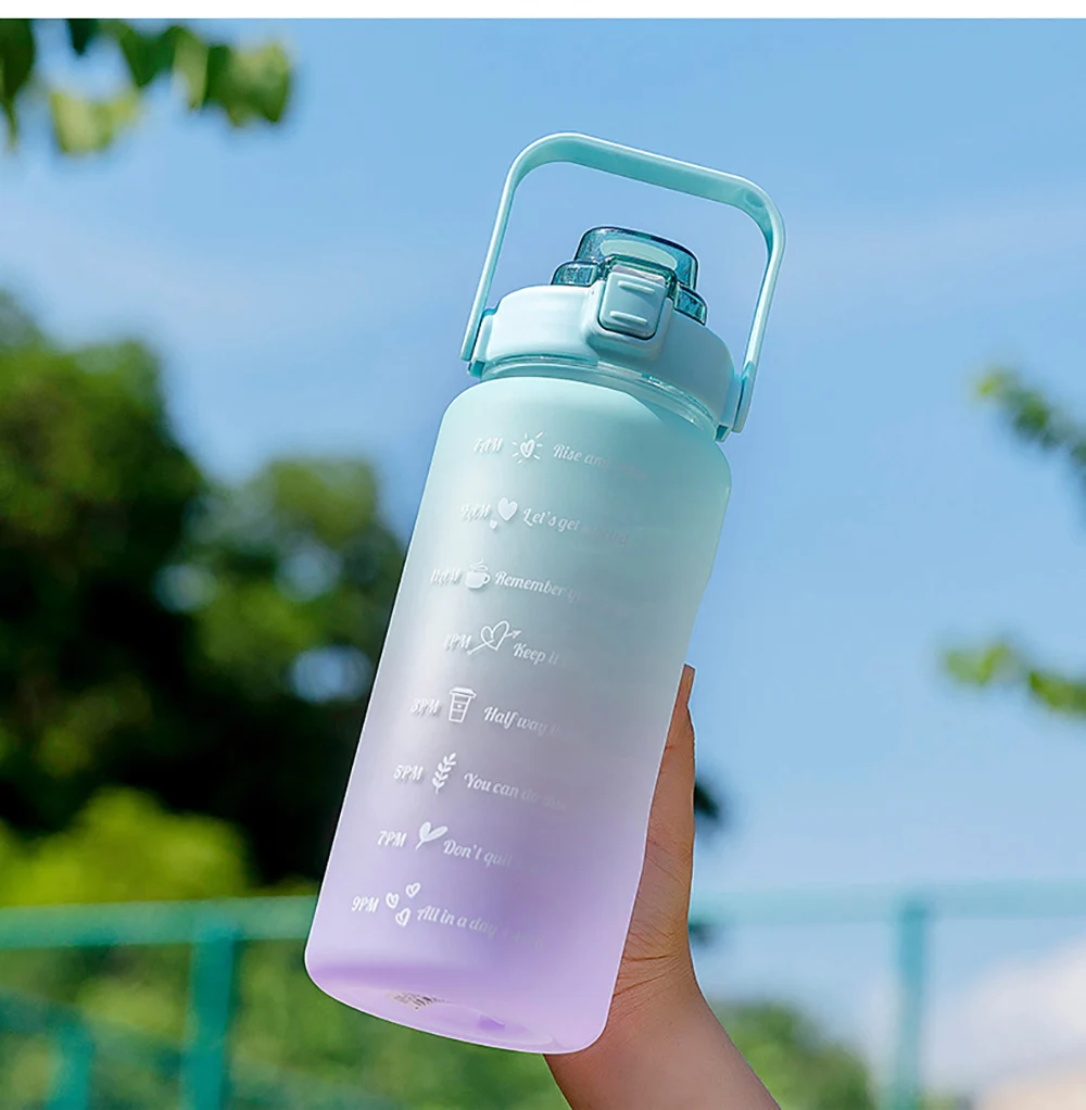 Gourde,Bouteille d'eau de grande capacité avec tasse en paille, dégradé ...
