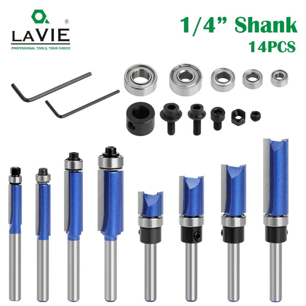 14pcs-1-4-Shank-Router-Bit-With-Bearing-Set-Pattern-High-Quality-Router ...