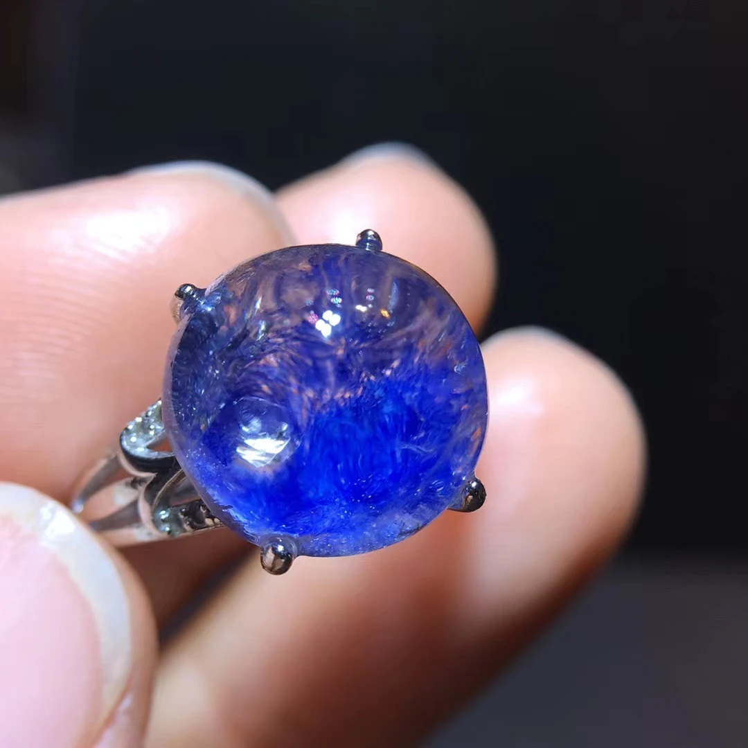 Natural-Blue-Rutilated-Dumortierite-Quartz-Round-Adjustable-Ring-12-6 ...