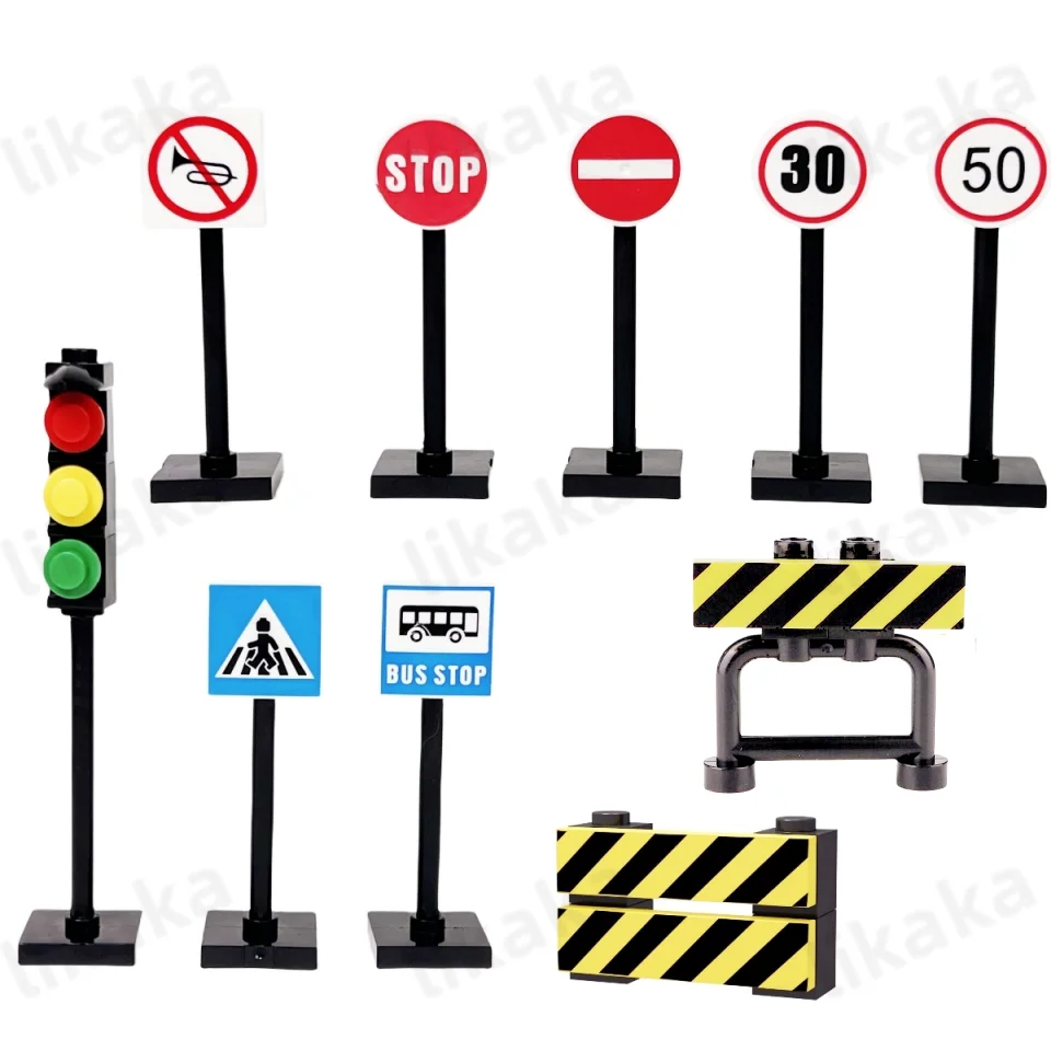 MOC-City-Road-Traffic-Signs-Building-Blocks-Toys-Street-Traffic-Blocks ...