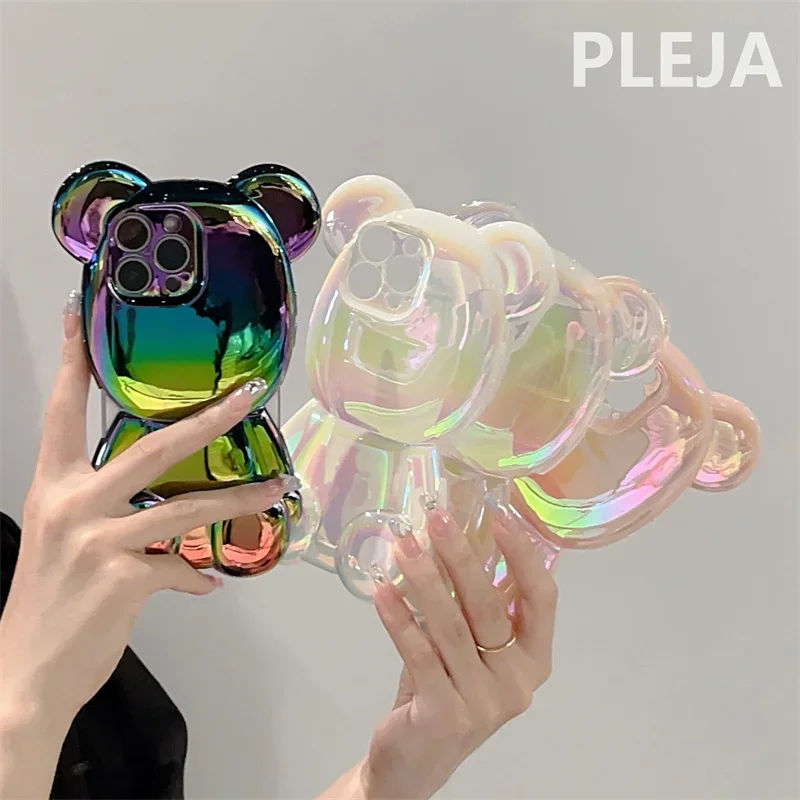 Fashion Cool Laser 3D Bear Shape Phone Case For iPhone 15 14 11 12 13 ...