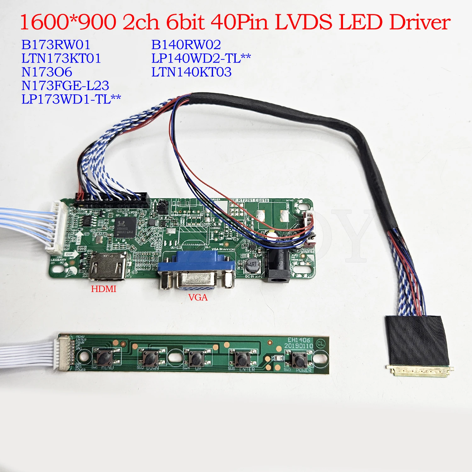 For 14 inch LED B140RW02 LP140WD2-TLxx LTN140KT03 1600X900 LVDS LCD ...
