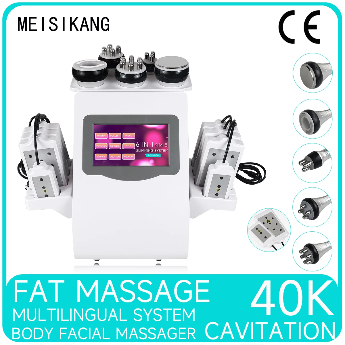 MEISIKANG 6 In1 40K Ultrasonic Cavitation Machine Metal Handle Probes ...