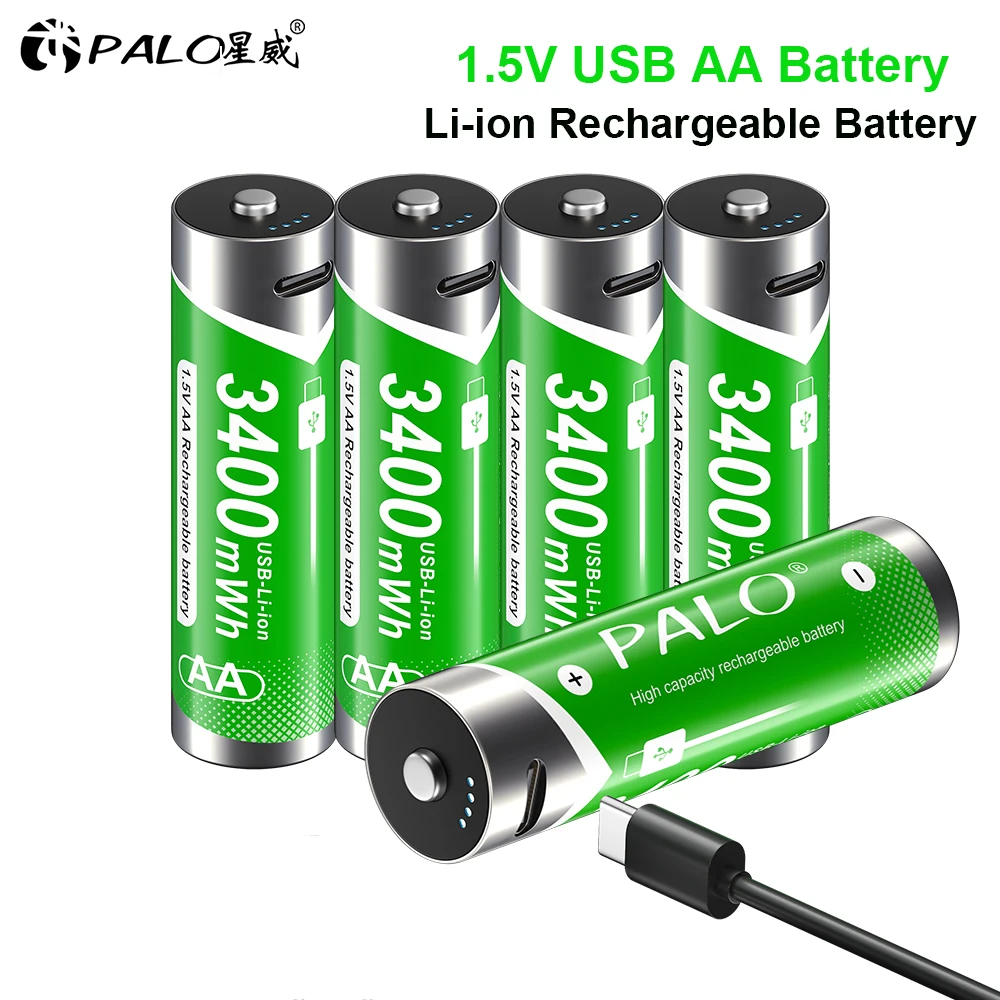PALO 1.5V AA Lithium Ion Battery 3400mWh AA Rechargeable Li-Ion ...