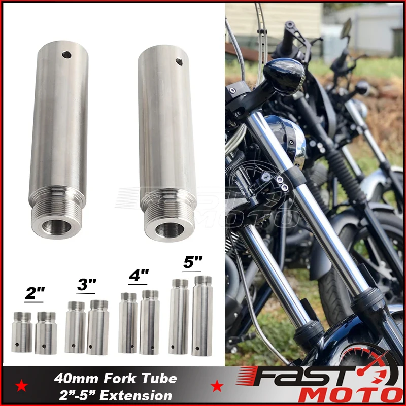 Stainless-Steel-Motorcycle-40mm-Fork-Tube-2in-5in-Extensions-For-Harley ...