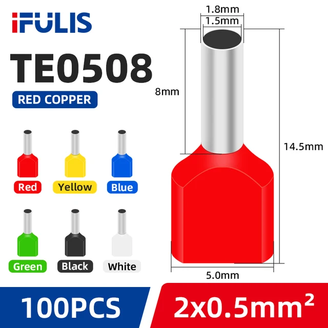 TE0508 TE1508 TE2508 Tubular Crimp Terminal Electrical Wire Insulated ...