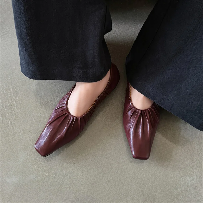 Burgundy-Flat-Shoes-Women-Pleated-Design-Cozy-Autumn-Zapatos-Mujer ...