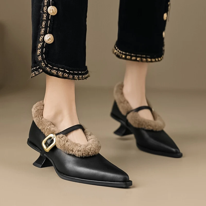 Winter-Women-Shoes-Leather-for-Woman-Pointed-Toe-Kitten-Heel-Fluffy ...