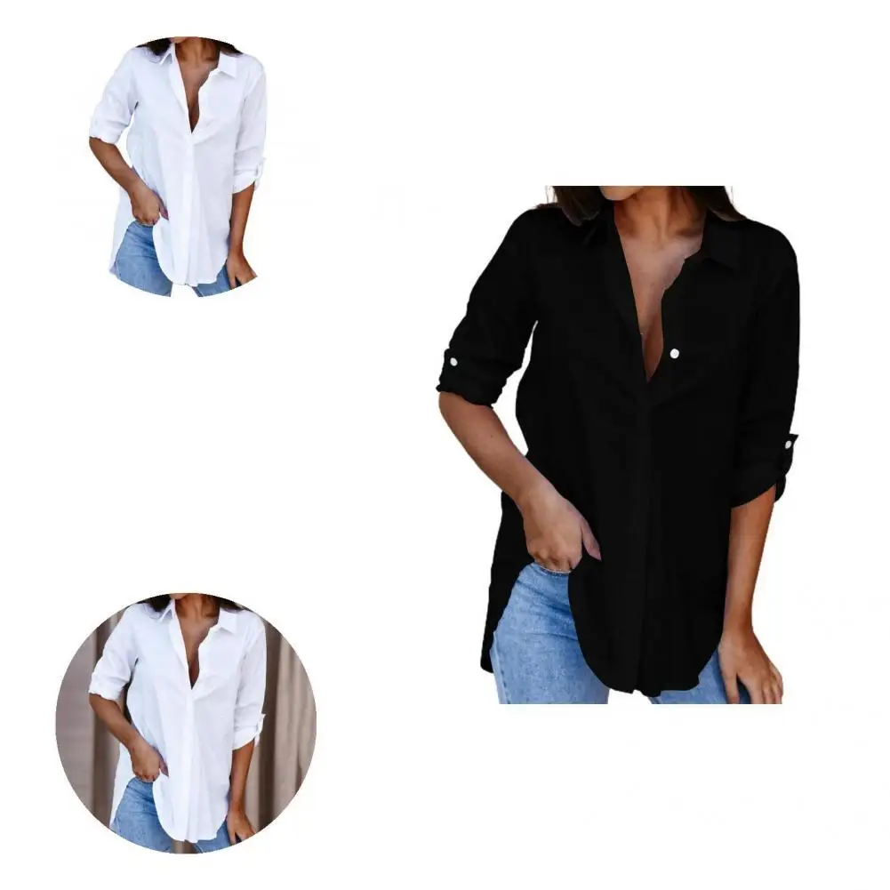 Autumn Shirt Turn-down Collar Buttons Closure Comfortable Simple ...