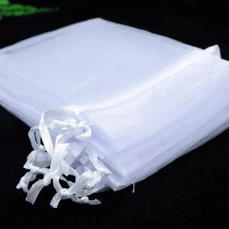 100pcs Drawstring Organza Tulle Jewelry Bags White Pouches Jewelry ...