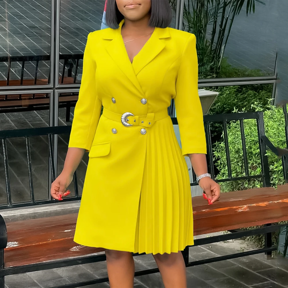 Elegante-Blazer-vestidos-para-mujer-cuello-con-muescas-manga-completa ...