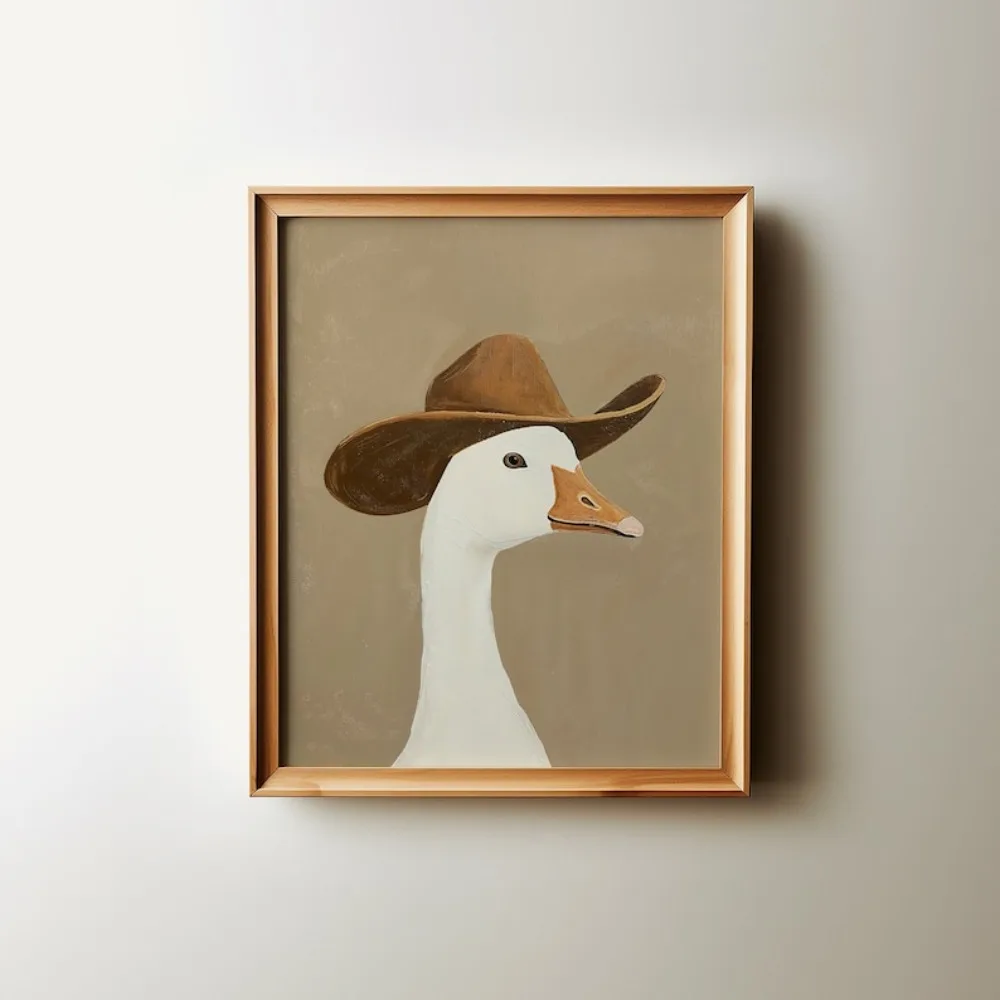 Silly Cowboy Goose,brown Cowboy Hat,western Nursery Art,neutral Boy ...