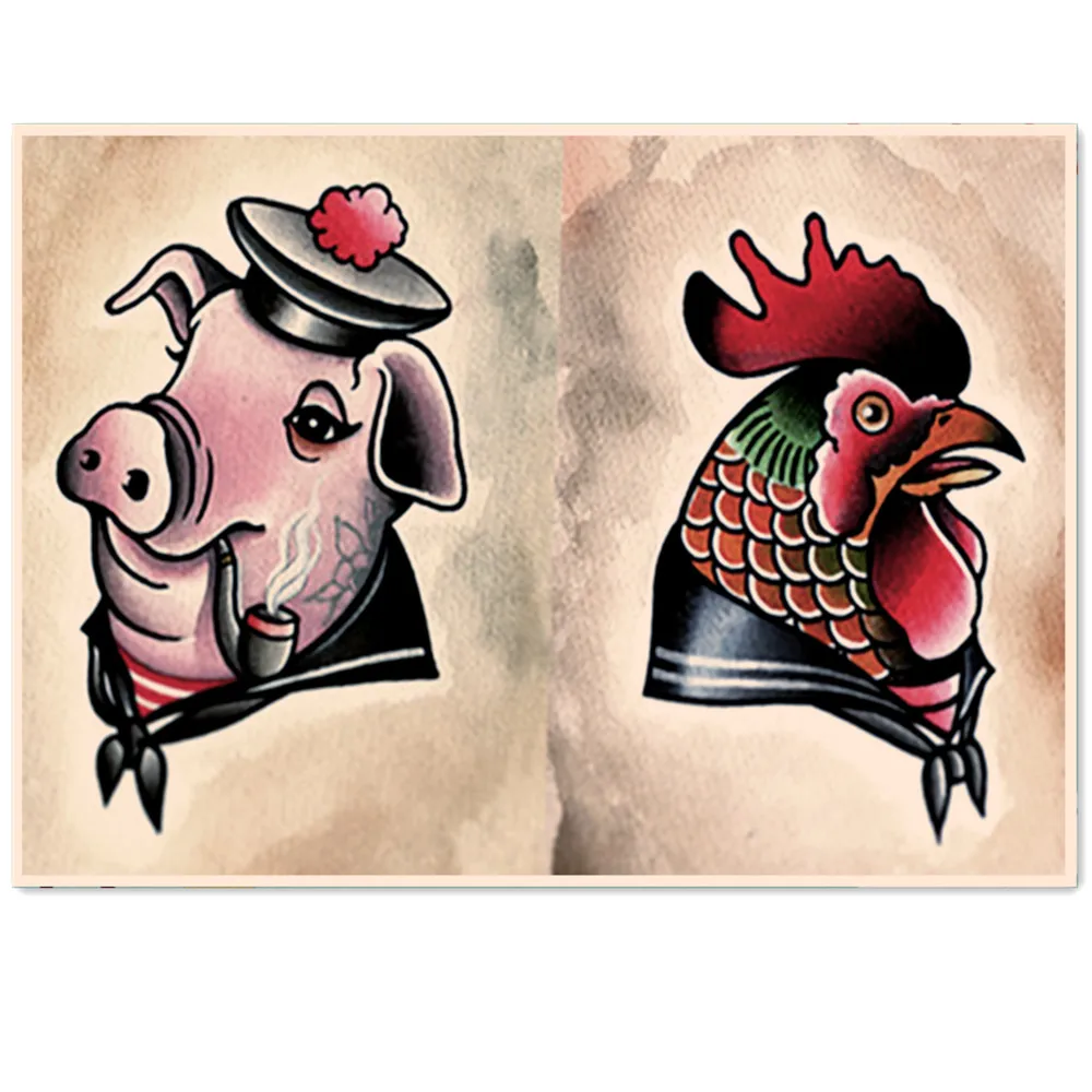 Pig-and-Chicken-Tattoo-Design-Art-Pictures-Home-Bar-Cafe-Decor-Gift ...