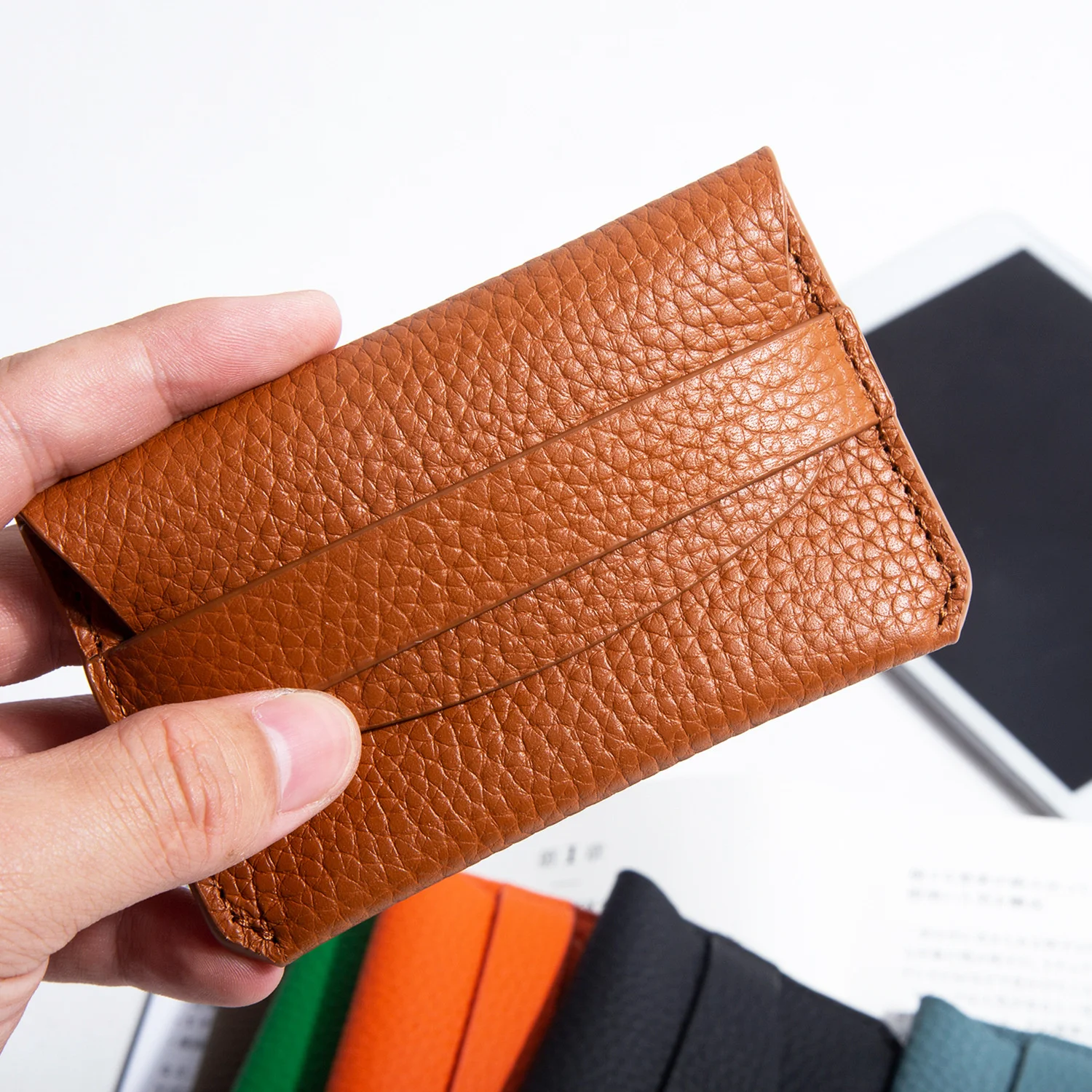 New Mini Fashion Cow Leather Credit Card Holder Top Layer Litchi Grain ...