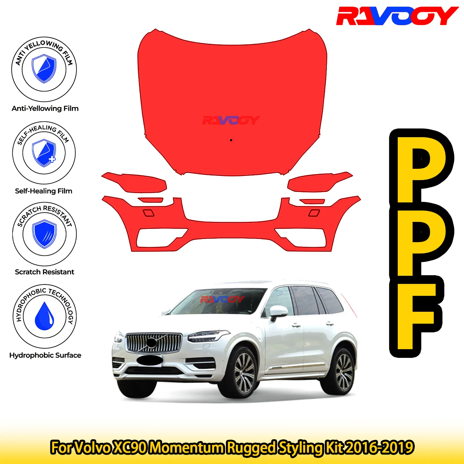 For Volvo XC90 Momentum Rugged Styling Kit 2016-2019 Glossy Matte Black ...