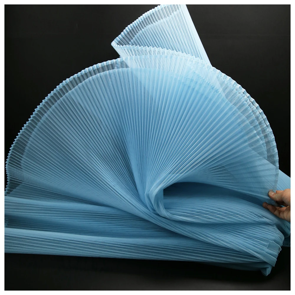 Bright-Blue-Organ-Pleated-Hard-Mesh-Fabric-Plisse-Fabric-Accordion ...