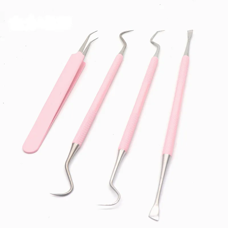 3pcs Dental Probe Mouth Mirror Tweezers Stainless Steel Pink Color ...
