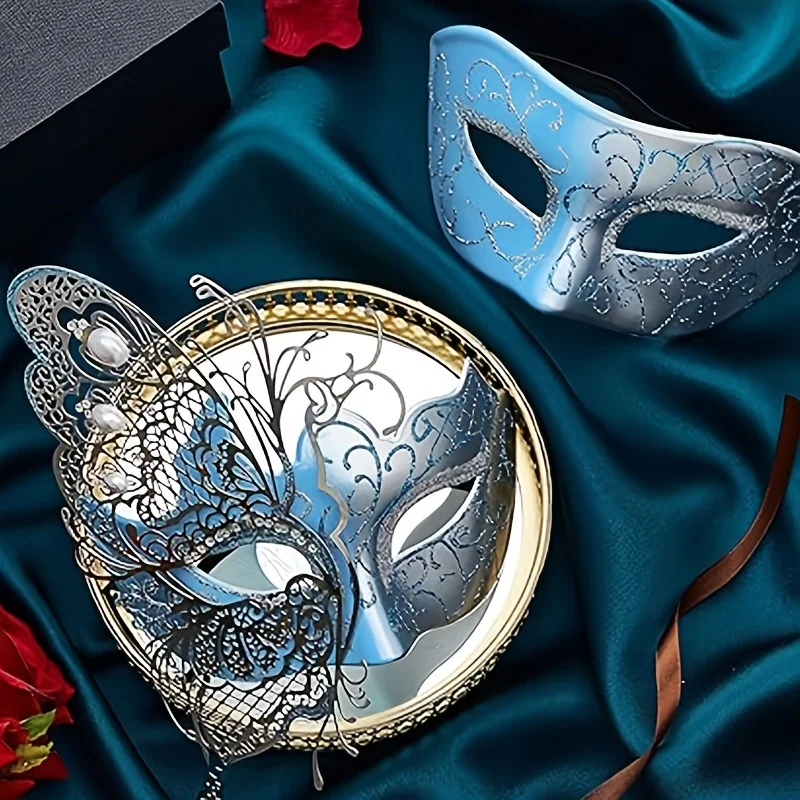 2PCS-Couple-Masquerade-Metal-Masks-Venice-Halloween-Costume-Masks-Mardi ...