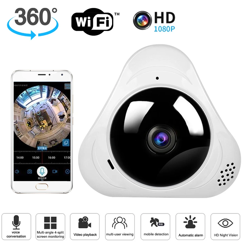 360° Wifi Panorama Camera Night Vision 1080p Security Camera Motion ...