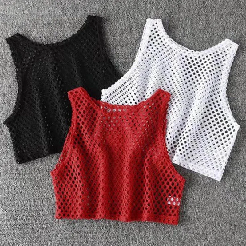 Sexy-Black-Red-Hollow-Out-Crop-Top-2023-Mesh-T-shirt-Female-Loose ...