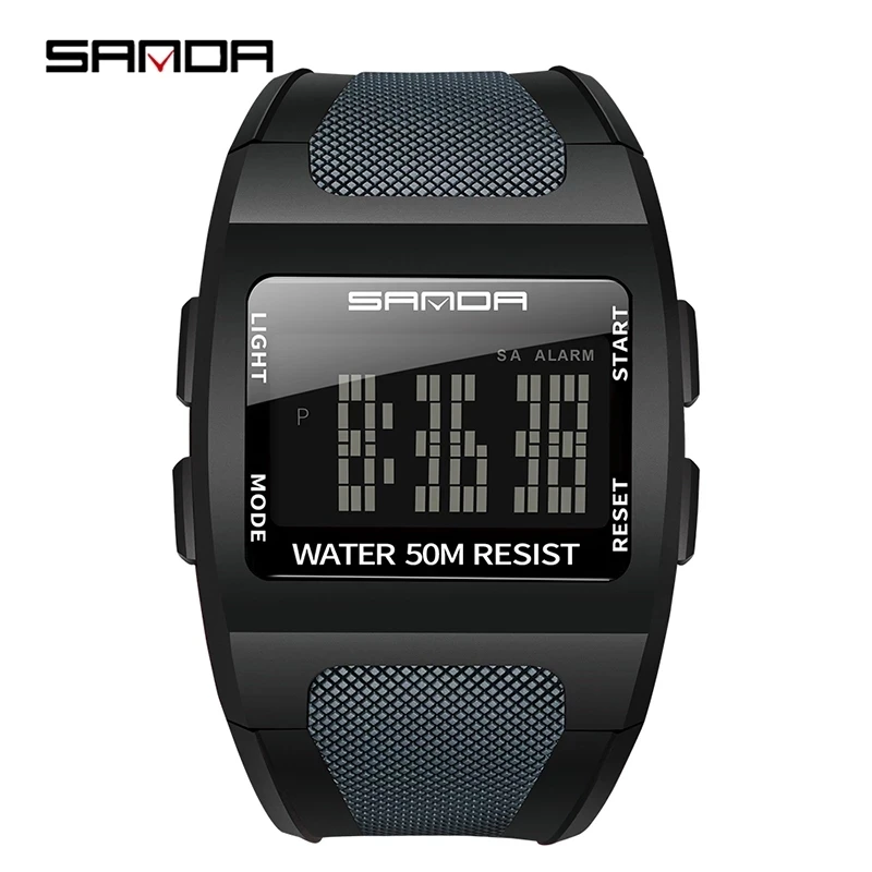 SANDA Mens Electronic Watch Fashion HD LED Display Wearable Case ...